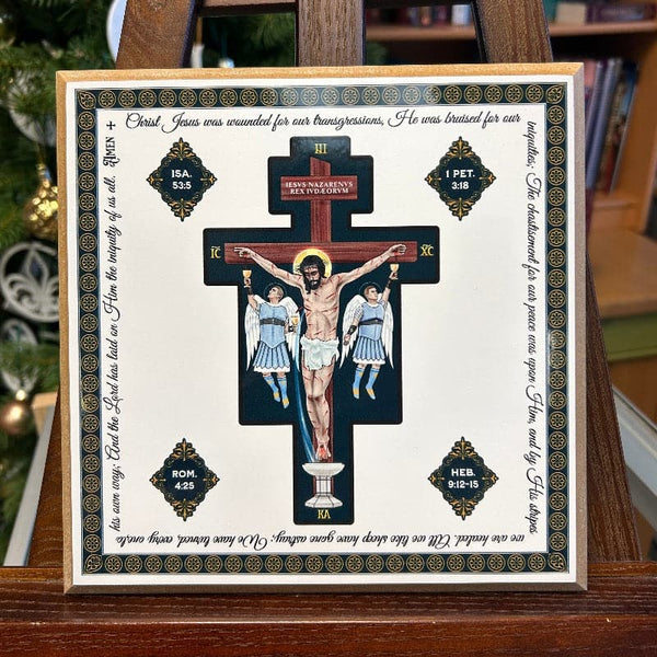 Ad Crucem Crucifix Icon Square on Wood