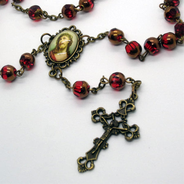 Kelly's Bronze and Ruby "Ecce Homo" Prayer Beads - Ad Crucem