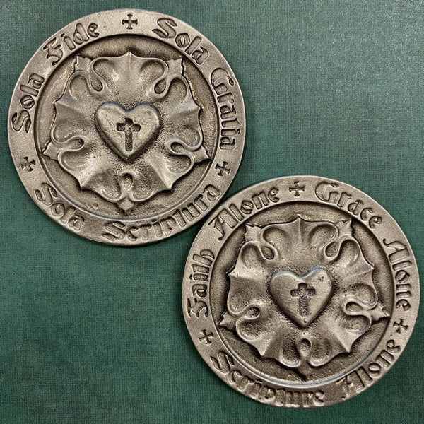 English and Latin Solas Luther Rose Medallion - Ad Crucem